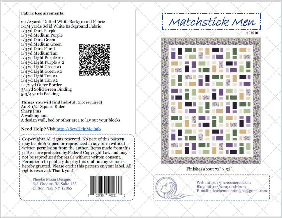 Matchstick Men Twin Quilt Pattern⋆ PhoebeMoon Quilt Designs